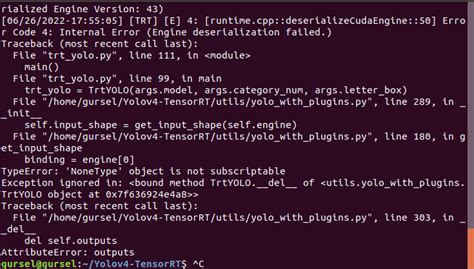 code 4 internal error engine deserialization failed tensorrt