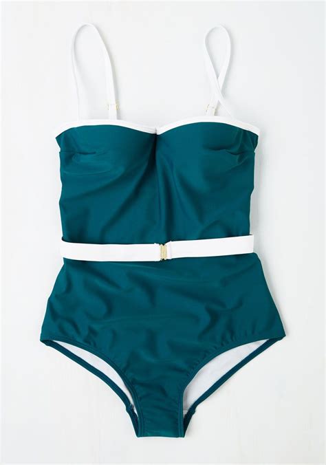 Love Is Wading One Piece Swimsuit In Teal Mod Retro Vintage Bathing