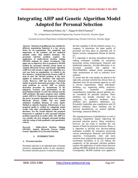 integrating ahp and genetic algorithm model adopted for personal selection