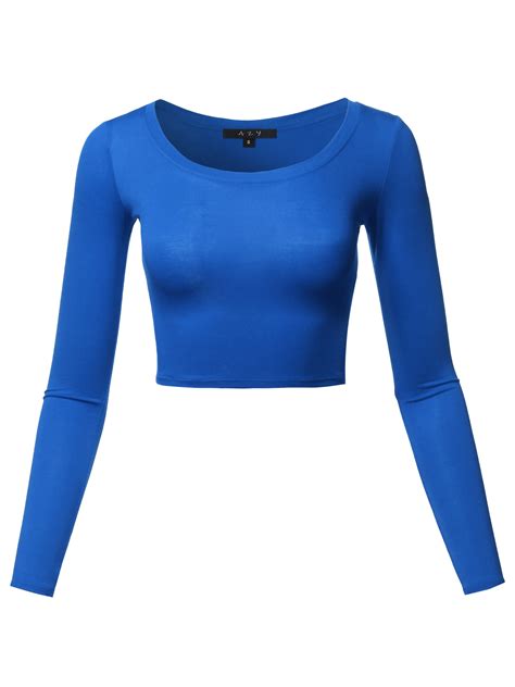 A2y A2y Womens Basic Solid Stretchable Scoop Neck Long Sleeve Crop