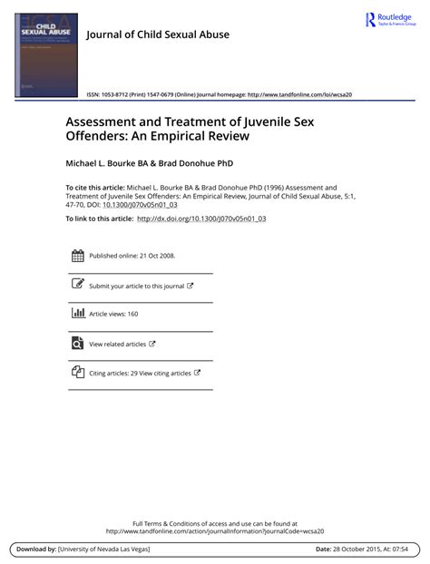 Pdf Assessment And Treatment Of Juvenile Sex Offenders An Empirical