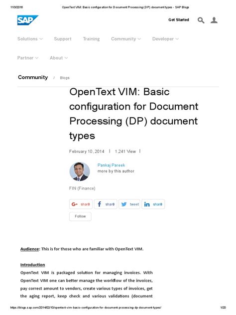 opentext vim basic configuration for document processing dp document