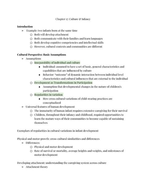 Chapter 17 Lecture Notes Chapter 17 Culture And Infancy Introduction