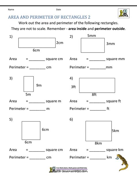 area and perimeter of squares and rectangles worksheet printable word