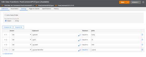 configuring a json data transform as a request data transform in data