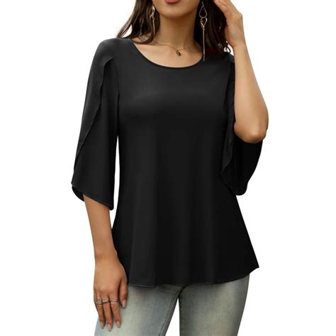 Voianlimo Womens Plus Size Casual Scoop Neck Loose Top 3 4 Sleeve