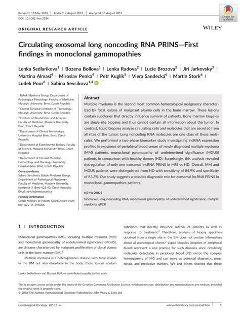 Pdf Circulating Exosomal Long Non Coding Rna Prins First Findings