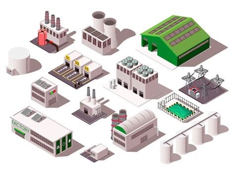 Factory Isometric Set Free Vector