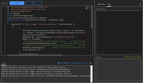 process an azure analysis services tabular model from an azure function