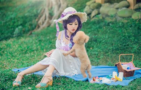 Wallpaper Greens Summer Grass Look Girl Nature Face Pose For