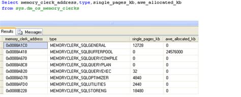 sys dm os memory clerks and awe memory allocation sql