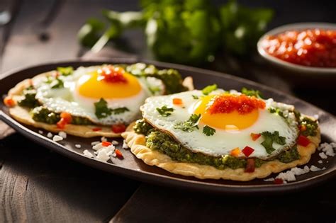Huevos Divorciados Huevos Fritos En Tortillas De Maíz Con Salsa Verde Y