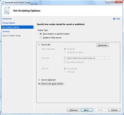 how to script data in ms sql server 2012 using generate and publish