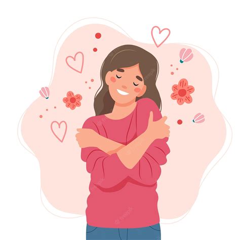 Premium Vector Love Yourself Concept Woman Hugging Herself