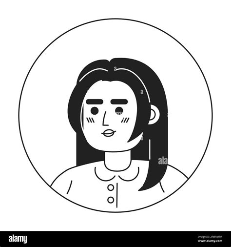 Pretty Indian Woman With Long Hair Monochrome Flat Linear Character