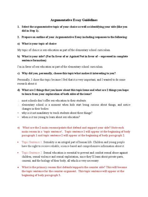 Argumentative Essay Guidelines Download Free Pdf Sex Education Essays