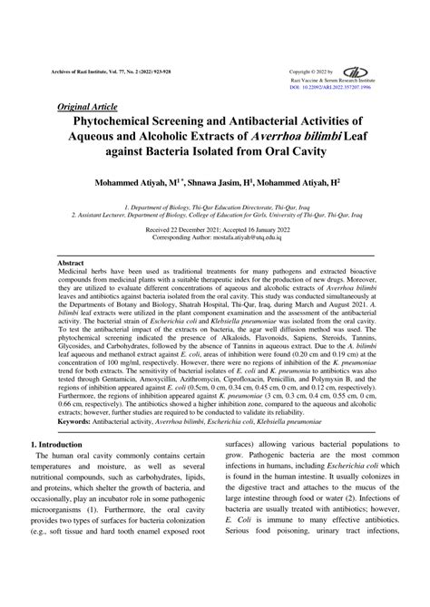 Pdf Phytochemical Screening And Antibacterial Activities Of Aqueous