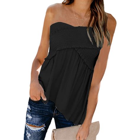 Wsevypo Wsevypo Womens Strapless Bandeau Boob Tube Tops Ladies Summer