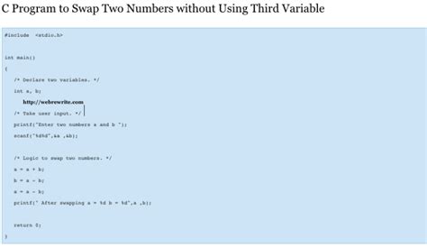 c program to swap two numbers without using third variable