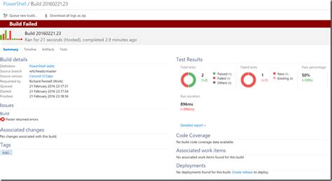 running pester powershell tests in the vsts hosted build service but