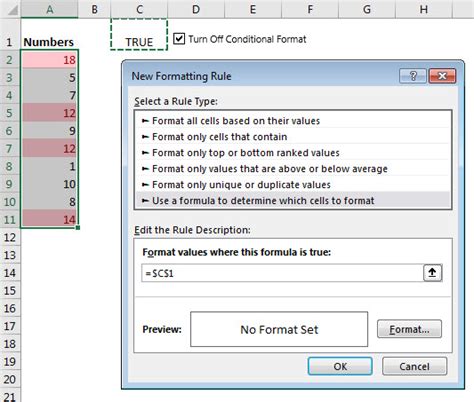 controlling a conditional format with a checkbox a4 accounting