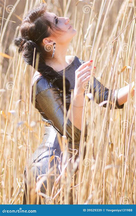 Young Pretty Brunette Woman Posing Outdoor Stock Image Image Of