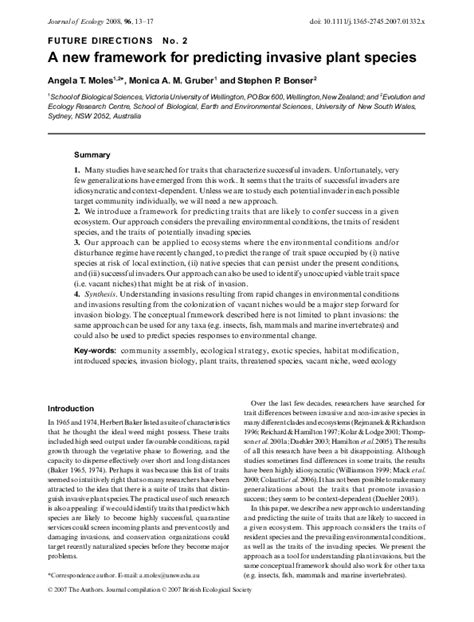 Pdf A New Framework For Predicting Invasive Plant Species Monica