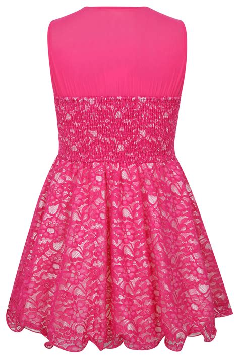 Pink And Ivory Floral Lace Sleeveless Skater Prom Dress Plus Size 14 16