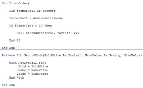 excel vba programming passing values to a subroutine