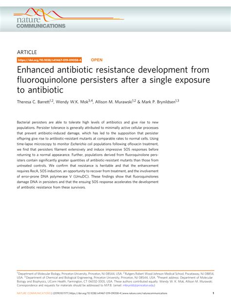 Pdf Enhanced Antibiotic Resistance Development From Fluoroquinolone