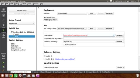 qt creator run settings executable error musescore