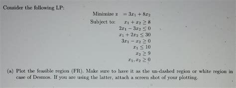 Solved Consider The Following Lp Minimize Z 3 01 8 02