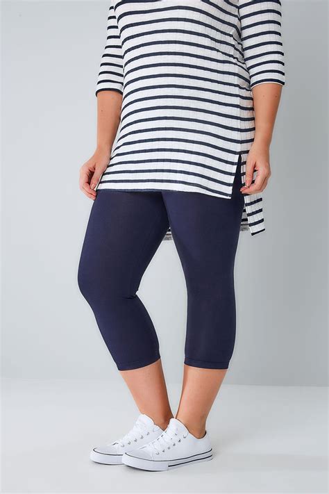 Navy Viscose Elastane Cropped Legging Plus Size 16 To 32