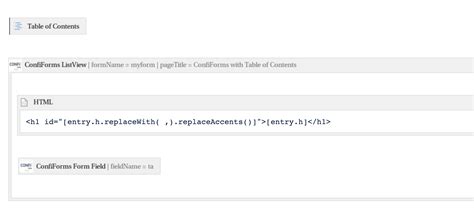 using confiforms listview with confluence table of contents macro