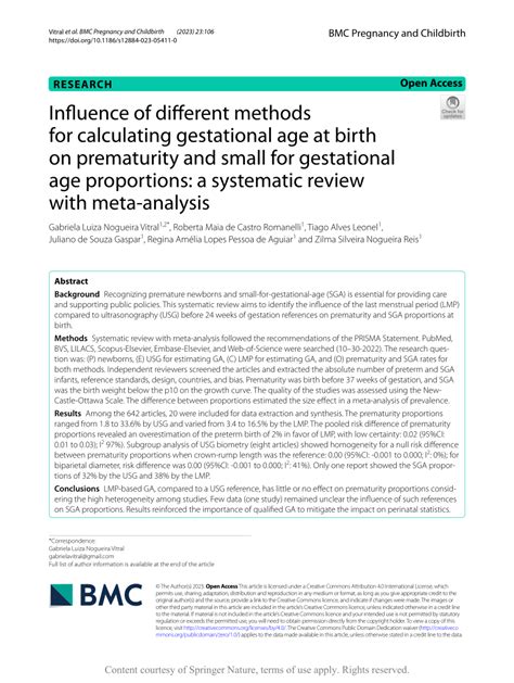 Pdf Influence Of Different Methods For Calculating Gestational Age At