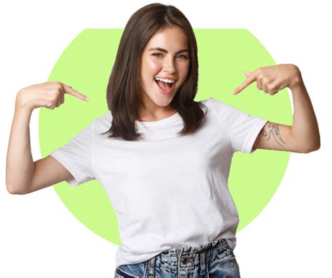 Confident Attractive Brunette Girl Smiling Pointing Fingers Herself 2