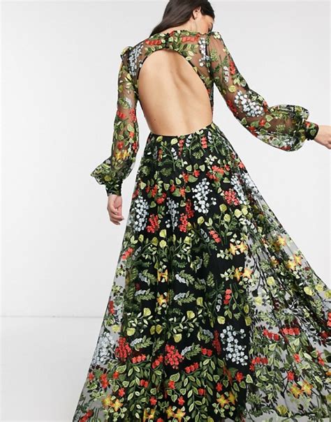 Asos Edition Summer Floral Embroidered Maxi Dress With Open Back Asos