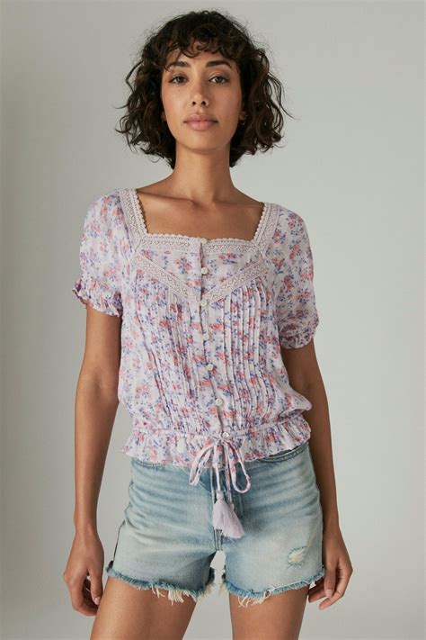 Short Sleeve Peasant Top Lucky Brand