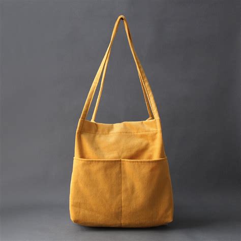 Double Pocket Corduroy Tote Bag Shoulder Bag Market Bag 12 Etsy