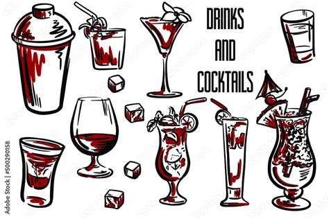 Vector Hand Drawn Illustration Of Drinks And Cocktails Hiroshima