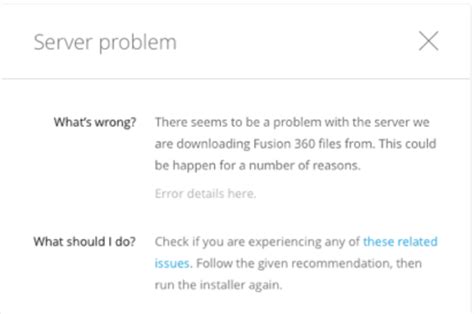 server problem al instalar fusion 360