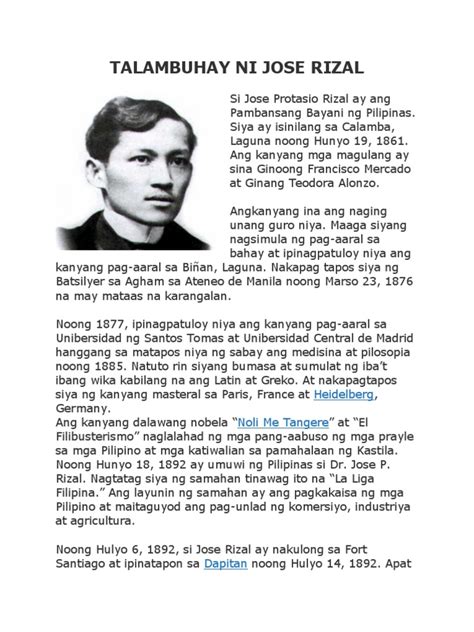 Talambuhay Ni Jose Rizal Heidelberg Noli Me Tangere P