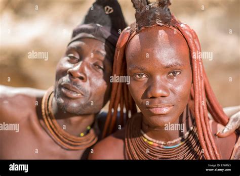 Africa Namibia Himba Tribe Village Native Man And Woman Posing Stock