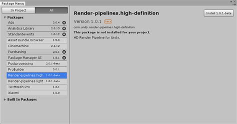 high definition render pipeline unity srp doc