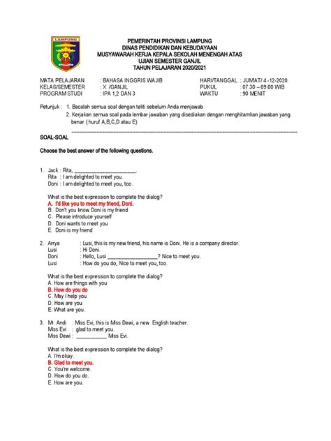 Soal Pas B Inggris Kls X Ganjil 2020 Pdf