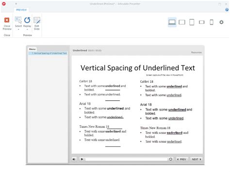 vertical spacing of underlined text articulate presenter discussions