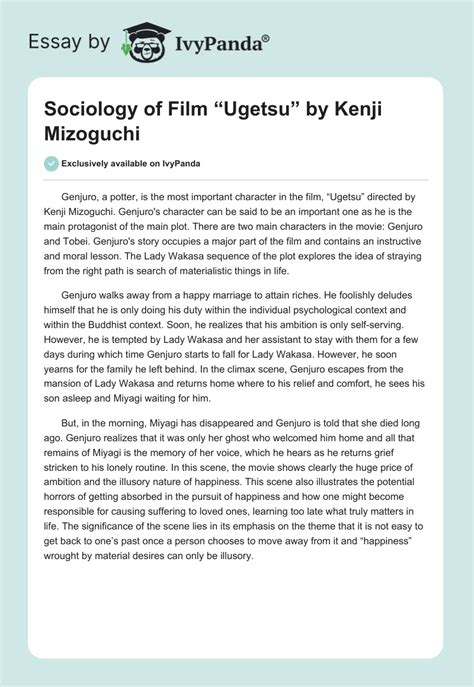 Sociology Of Film Ugetsu By Kenji Mizoguchi 342 Words Essay Example