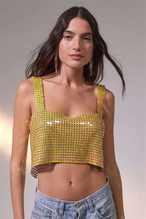 Urban Outfitters Uo Harlow Metal Cropped Top In Brown Lyst