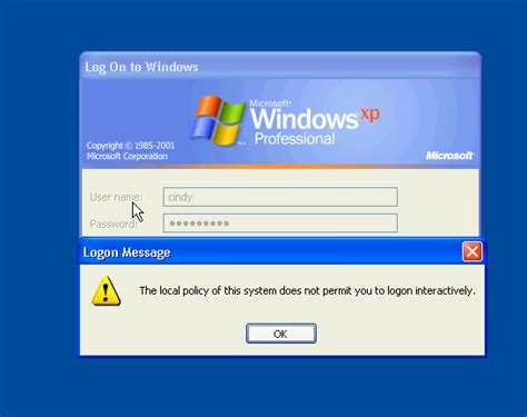 error message “the local policy of this system does not permit you to
