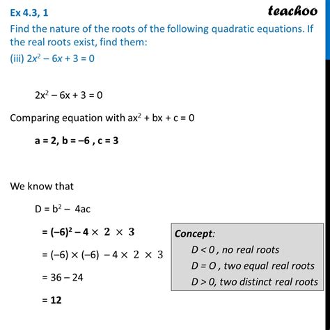 Find Nature Of Roots And Find Roots Of Quadratic Equation 2x 2 6x 3